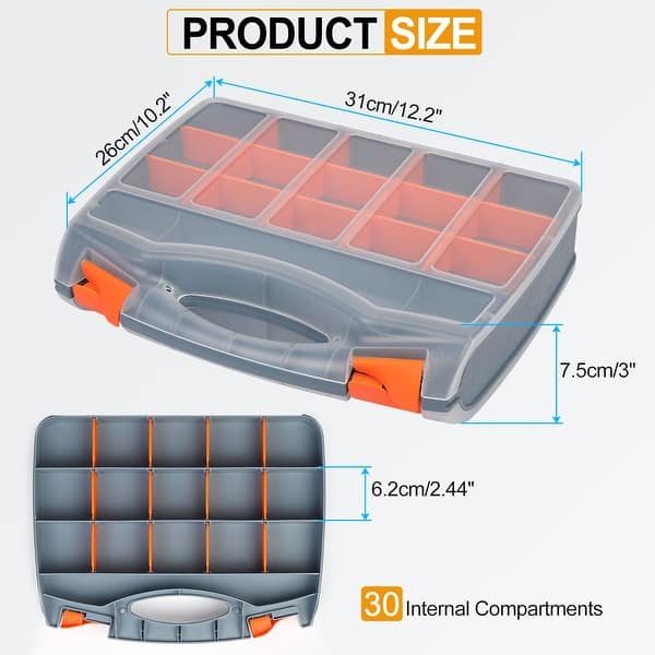 Double Side Tool Organizer 12.2"x10.2"x3" 30-Compartment Tool Storage ...