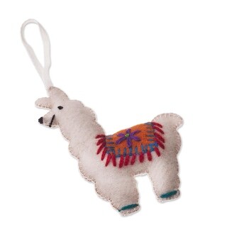 Novica Handmade Andean Llamas In Alabaster Wool Felt Ornaments (Set Of ...