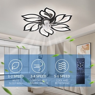 Flower Dimmable LED Ceiling Fan Transparent Blades Black Ceiling Fan ...