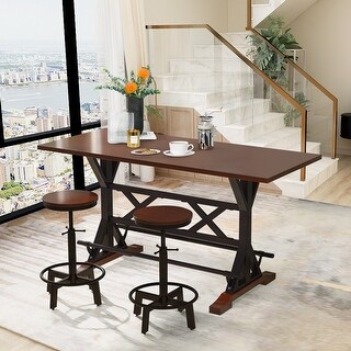 3-Piece Bar Dining Table Set With 59" Wooden Sofa Side Table with ...