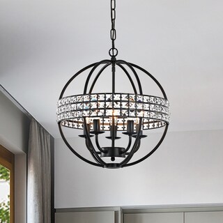 Chrome 3-Light Globe Orb Chandelier with Crystal Lined Cylinder - Bed ...