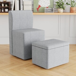 Dining Chair With Casters, Modern Rolling Dining Chair, Footstool With ...