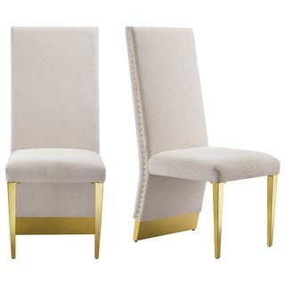 Cream Velvet Dining Room Chairs with High Back Design and Polished Gold ...