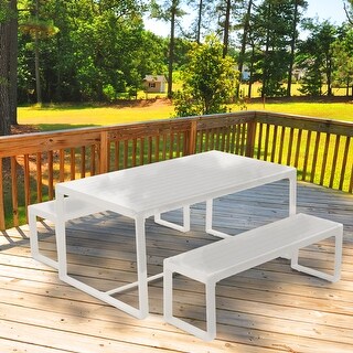 Aoodor Outdoor 3-Piece Aluminum Picnic Table Set, Rectangular Patio Dining Table with Benches ...
