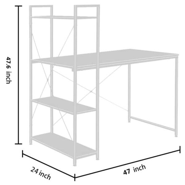 Tower Computer Desk with 4 Tier Shelves - 47.6'' Writing Study Table ...