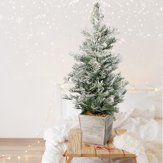 30" Frosted Natural Touch Cedar Tree In Mdf Wood Planter - Bed Bath ...