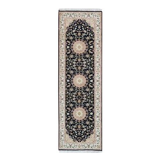 Hand Knotted Blue Fine Oriental with Wool Oriental Rug (2'7" x 8'4 ...
