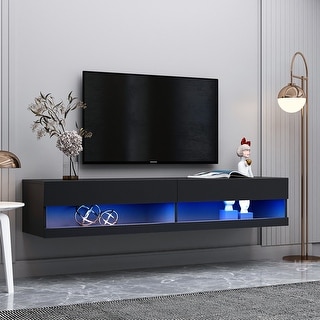 Black 80" TV Stand 180 Wall Mounted Cabinet, Floating Media Consoles ...
