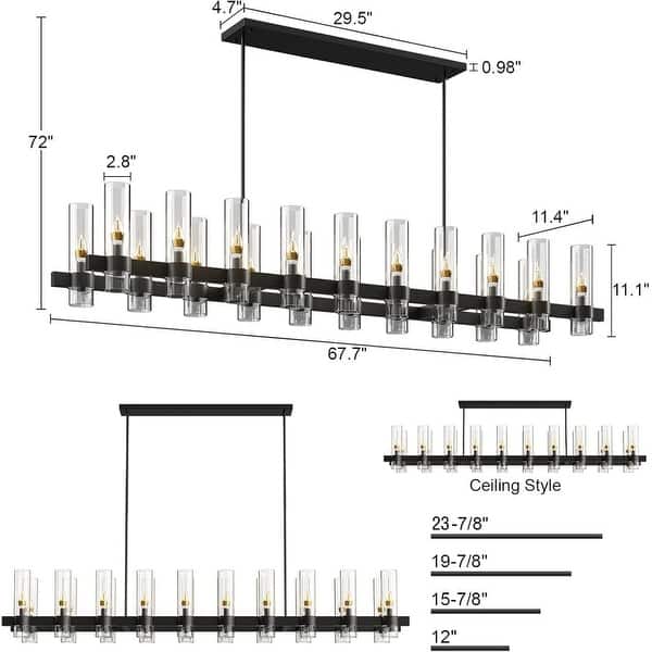 KAYLA Brass Kitchen Island Lighting- 16-Light Linear Chandelier - Bed ...