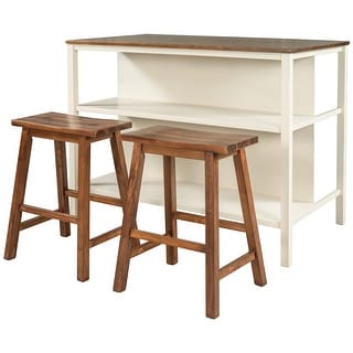 3-Piece Kitchen Island Set with 2 Stools & 2 Shelves, Walnut - Bed Bath ...