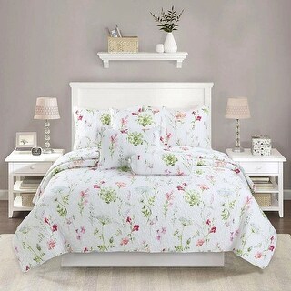 3pc Queen Floral Quilt Set Light Pink Blue - On Sale - Bed Bath ...