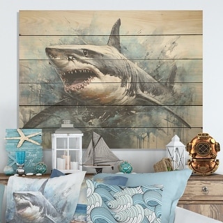 Designart "Minimalism Blue Shark Painting" Shark Wood Wall Decor ...