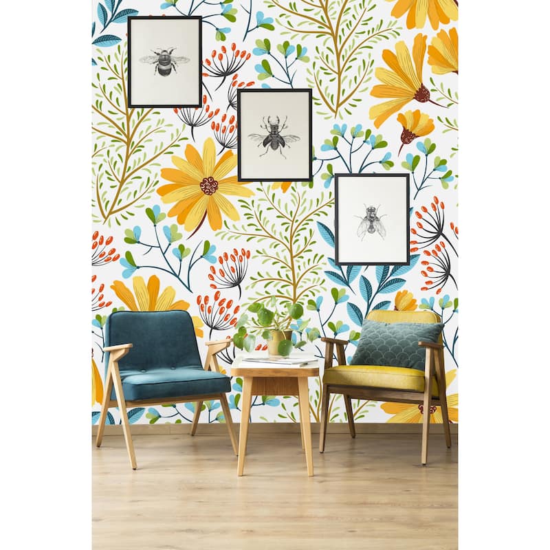 Boho Spring Flowers Wallpaper Mural - Overstock - 32617053