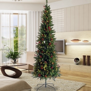 Artificial Slim Christmas Tree Pre-lit Pencil Feel Real Skinny Fir Tree ...
