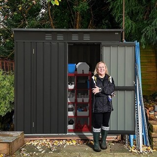 Garden Galvanized Steel Outdoor Storage Tool Shed with Lockable Sliding ...