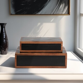 Sagebrook Home Modern Glam Set of 2 Storage Boxes 10" & 12" Black with ...