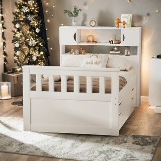 Twin Size Captain Platform Bed Frame with Storage Bookcases, Four ...