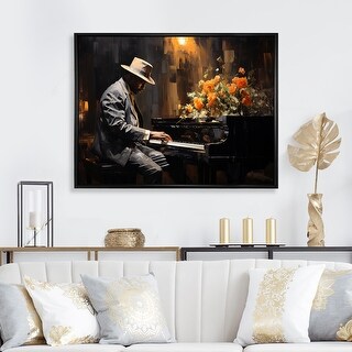 Designart "Floral Piano Jazz Room Elegance I" Music Piano Black Wall ...