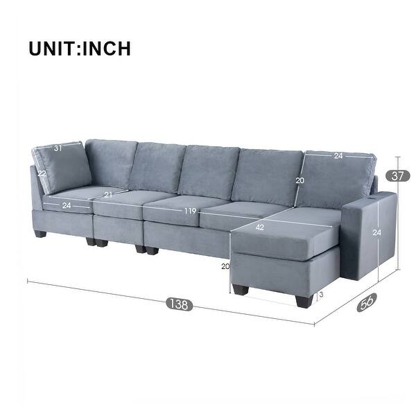 L Shape Sectional Sofa Freely Combinable Sofa w/Convertible Chaise ...