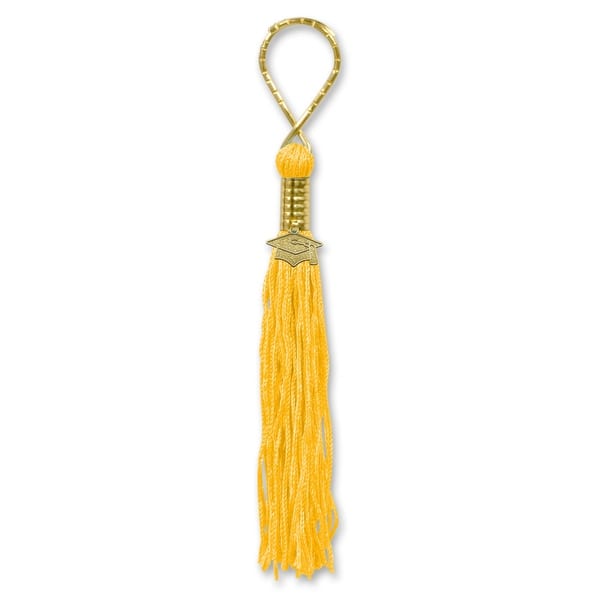 Pack of 6 Golden Yellow Graduation Tassel with Cap Medallion Key Chains ...