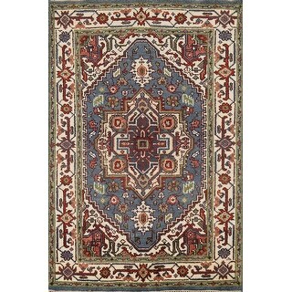 Blue Heriz Serapi Oriental Area Rug Hand-Knotted Wool Carpet - 4'0"x 6 ...