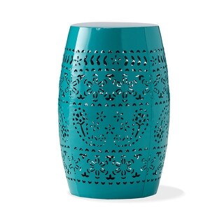Outdoor Garden Stool Side Table, Lace-Cut 12 Inch Top, Teal Iron - Bed ...