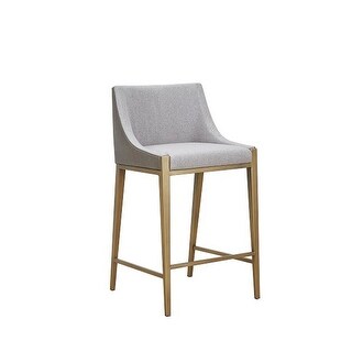 Cid Shyla 27 Inch Counter Stool, Sloped Arms, Gray Fabric, Antique Gold ...