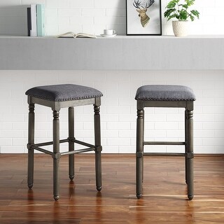 Upholstered Bar Stools with Exquisite & Retro Solid Wood Legs and ...