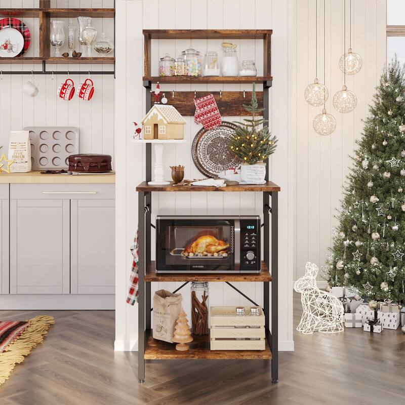 60 Inch Kitchen Baker's Rack with Hutch 8 Side Hooks - Overstock - 36406266