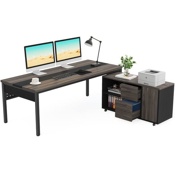 70.8 Inch L-shaped Computer Desk with Reversible File Drawer Cabinet ...