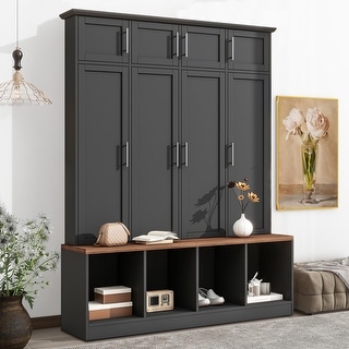Stylish Wooden Tall Hall Tree with 8 Cabinets and 4 Open Storage ...