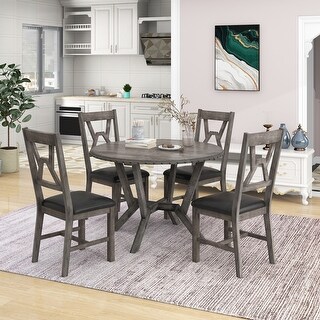 Classic Wood 5-Piece Round Kitchen Table Set for 4, Round Dining Table ...