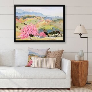 Designart "Pink Mountain Tree In Autum Landscape" Traditional Framed ...