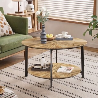 Stand Wooden Double Layer Coffee Table with Open Storage Space and ...