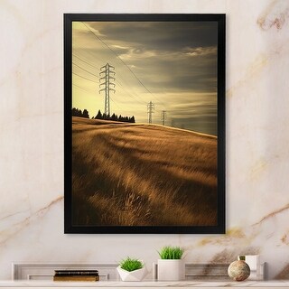 Designart "Power Lines Mimalism Scenery Sunset" Power Lines Framed Wall ...