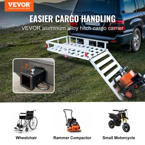 VEVOR Hitch Cargo Carrier Folding Trailer Hitch Mounted Steel Cargo ...