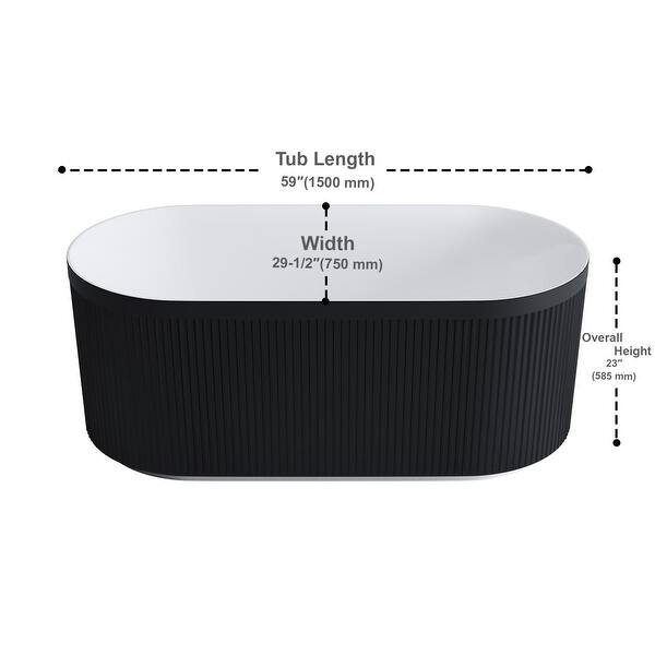 Repose 59" Fluted Acrylic Soaking Tub - Oval - 29D x 59W x 23H - Bed ...