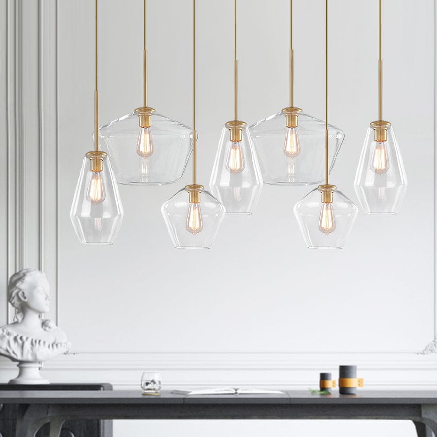 7-Light Cluster Glass Shade Linear Island Pendant - Mid-century Modern ...