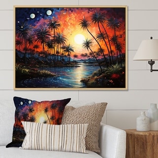 Designart "Palm Trees Tropical Pointillism III" Beach Framed Canvas ...