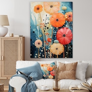 Designart "Coral Teal Contrasting Contrasts II" Abstract Collages Wall ...