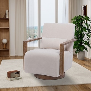 Upholstered Swivel Accent Chair Lounge Reading Chair w/Solid Wood ...