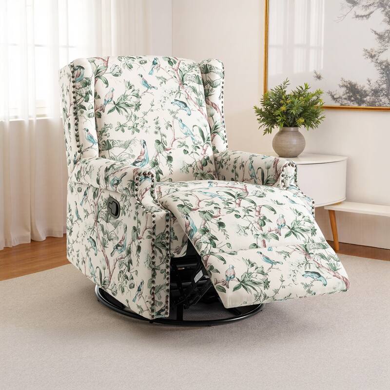 29'' W Pattern Floral Swivel Manual Push Back Recliner Glider Chair ...