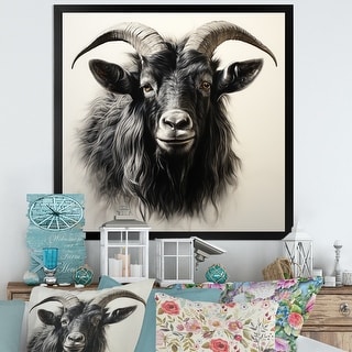 Designart "Black Charcoal Goat Portrait III" Goat Wall Decor Black ...
