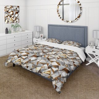 Designart "Gold And White Marble Opule I" White Glam Bedding Set With ...