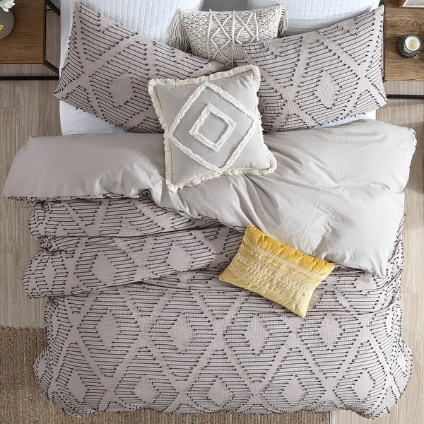 Puyuma 100% Cotton Clipped Diamond Jacquard 5-Piece Bedding Comforter ...