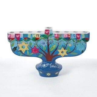 9.5" Porcelain "Happy Hanukkah" Menorah Table Top Decoration - Bed Bath ...