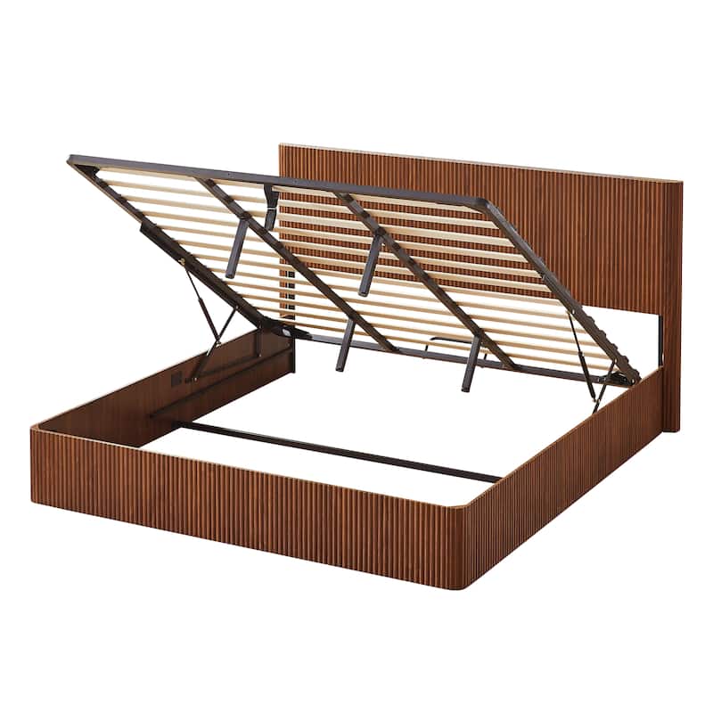 King Size Lift Up Storage Bed Frame, Wooden corrugated curved lines ...
