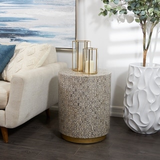 White, Gray or Black Mother of Pearl Accent Table with Gold Base and ...