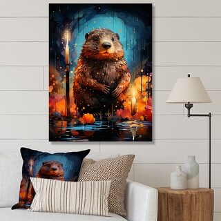 Designart "Orange Futuristic Beaver Builder Blooms II" Beaver Wall Art ...