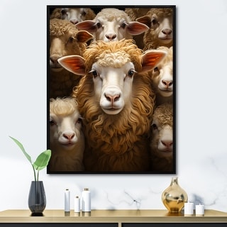 Designart "Sheep Familly Harmony" Sheep Framed Wall Art Living Room ...